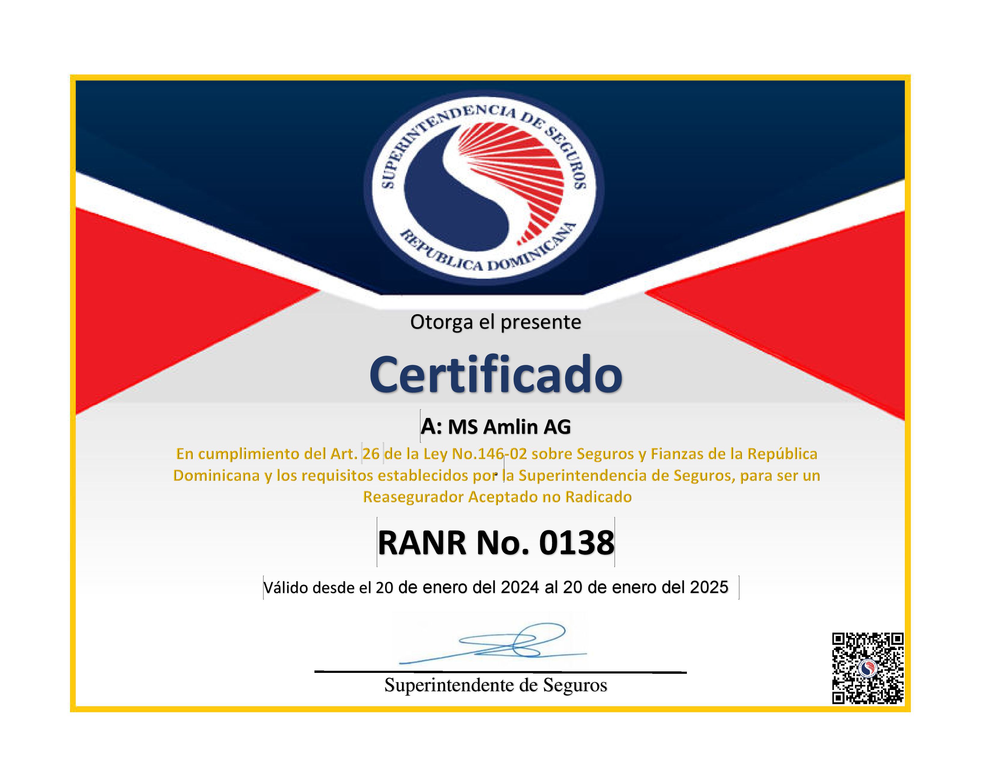 MS Amlin AG – Certificados